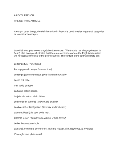 A LEVEL FRENCH/ INTERNATIONAL BACCALAUREAT - examples of the use of the ...