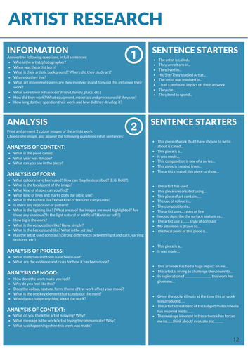 GCSE/A Level contextual artist research guide. | Teaching Resources