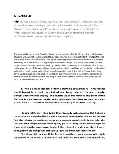 La vita è bella (Roberto Benigni) A LEVEL ITALIAN REVISION | Teaching ...