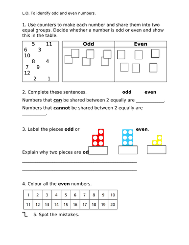 Odd and Even Numbers Worksheets Year 2 | Teaching Resources
