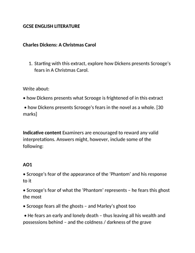 GCSE CHARLES DICKENS "A CHRISTMAS CAROL" - bank of essay questions ...