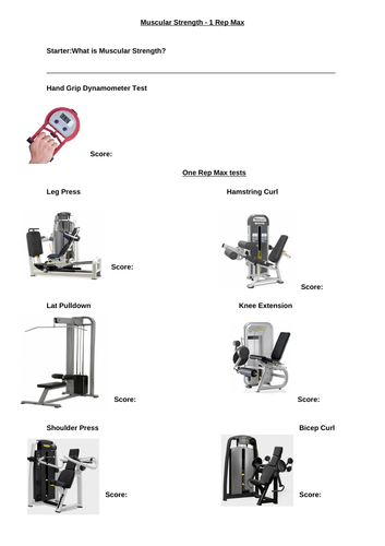 1 Rep Max and RPE running test practical worksheet | Teaching Resources