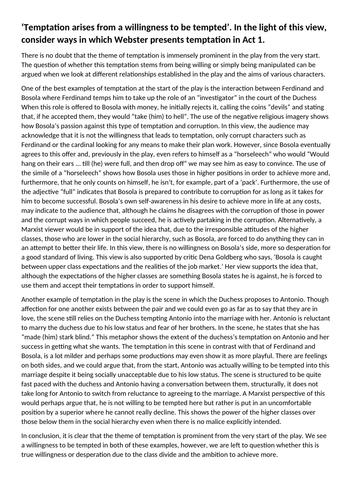 model Essay, Duchess of Malfi | Teaching Resources