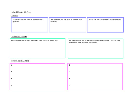 MacCaig SST 10 Marker Planning Sheet | Teaching Resources