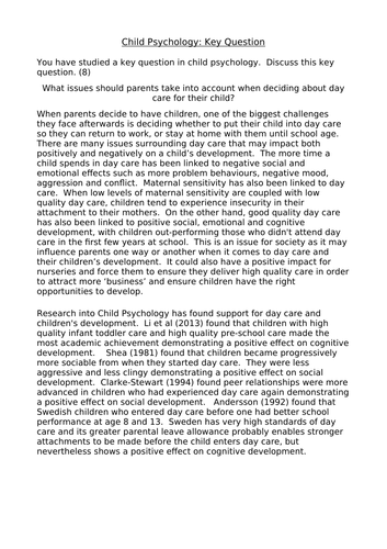 Key question- Child Psychology | Teaching Resources