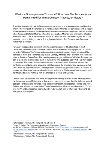 Shakespeare - The Tempest - Exemplar essay | Teaching Resources