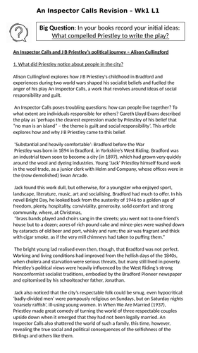 Aim Higher An Inspector Calls Booklet | Teaching Resources