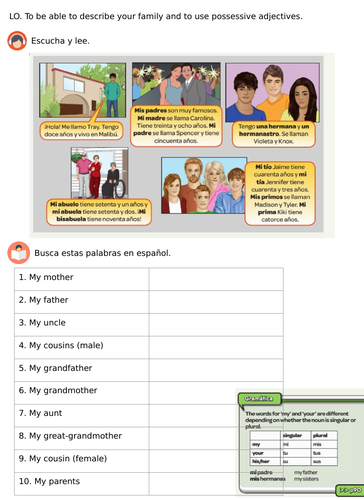 Viva 1 Module 4 Mi familia y mis amigos | Teaching Resources