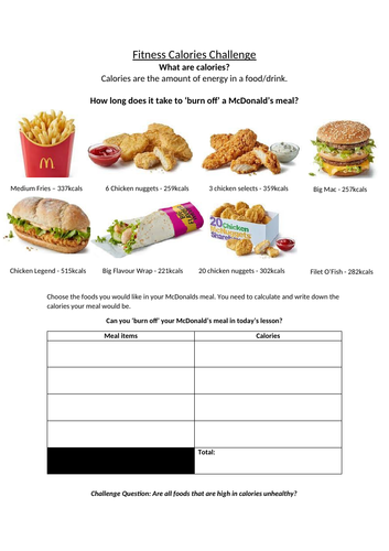 Fitness Calories Challenge | Teaching Resources