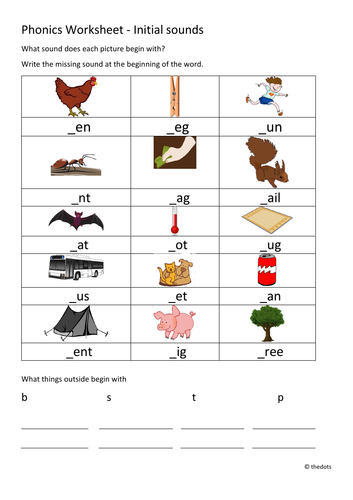 Phonics Worksheet - Initial sounds | Teaching Resources