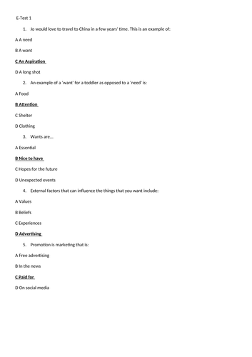 LIBF Unit 2 E-test 1 | Teaching Resources