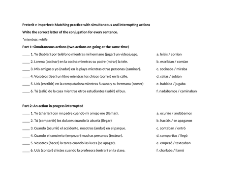 Preterit v Imperfect: Matching practice on going and interrupting ...