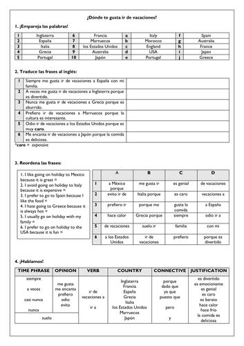 Holidays Present / Future Spanish KS3 (3 worksheets) | Teaching Resources