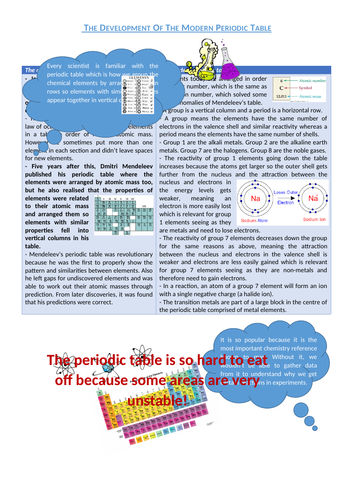 GCSE Chemistry Periodic Table Infosheet | Teaching Resources