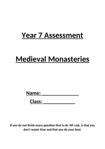 Assessment Medieval Monasteries KS3 | Teaching Resources