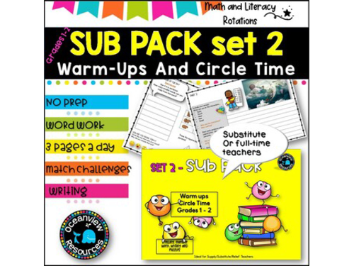 Emergency SUB PACK/PLANS NO PREP -Literacy and Number -Grades 1-2 SET 2 ...