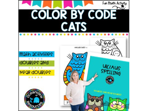 Addition Doubles and Near Doubles - Cat coloring | Teaching Resources