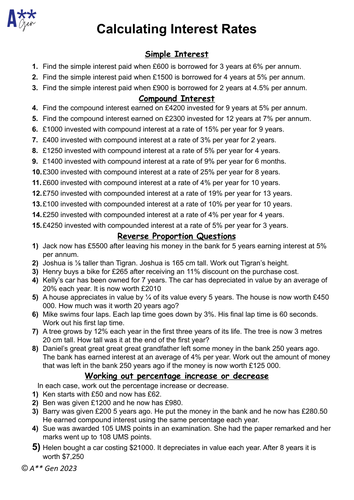 Edexcel GCSE | Calculating Interest Rates Student Worksheet | Teaching ...