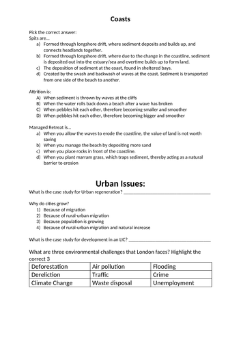 Quick test for Coasts and Urban issues | Teaching Resources