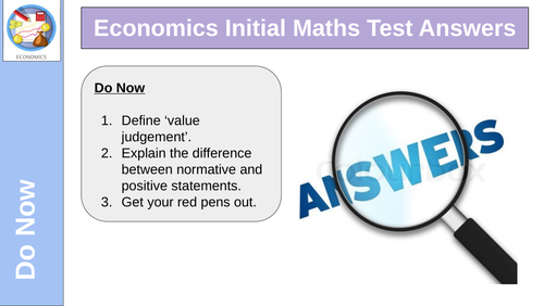Economics Initial maths test Feedback | Teaching Resources
