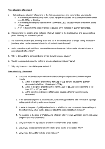 Price Elasticity of demand | Teaching Resources