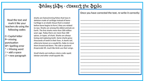 Shark correcting text task | Teaching Resources