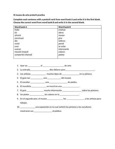 El museo de arte preterit practice | Teaching Resources