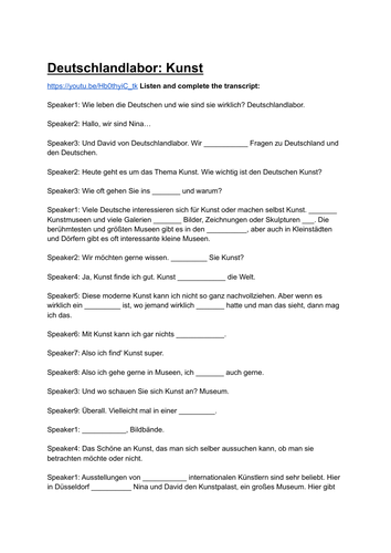 A Level German: Kunst in Deutschland | Teaching Resources