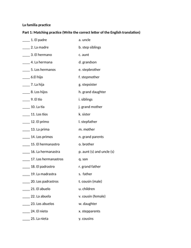 La familia practice | Teaching Resources