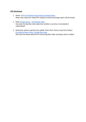 Purchasing Power Parity | Teaching Resources