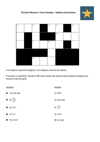 Circular Measure Perimeter A Level Maths Cross Number | Teaching Resources