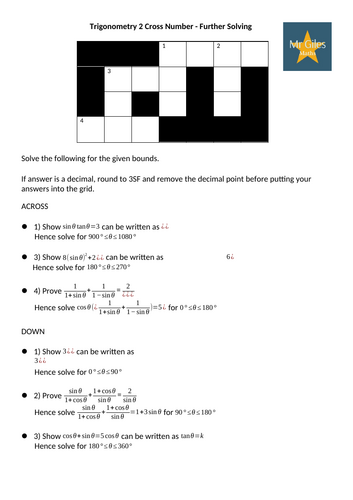 Further Solving Trigonometry A Level Maths Cross Number | Teaching ...