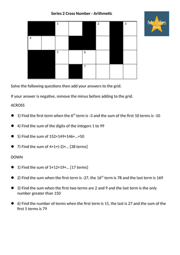 Arithmetic Series A Level Maths Cross Number | Teaching Resources