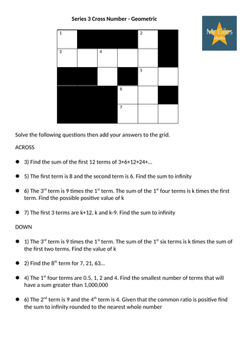 Geometric Series A Level Maths Cross Number | Teaching Resources