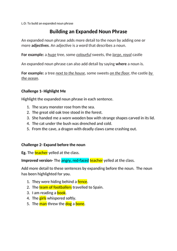 Expanded Noun Phrases | Teaching Resources Expanded Noun Phrases | Teaching Resources