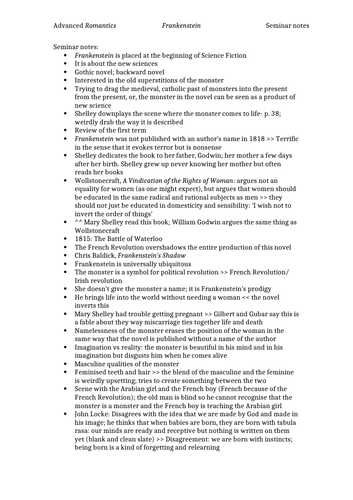Lecture notes on Frankenstein | Teaching Resources