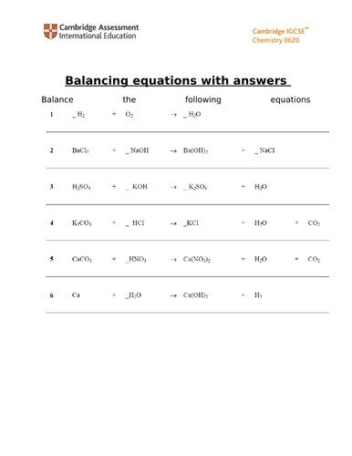 Balancing Symbol Equations Worksheet Gcse Balancing Symbol Equations Worksheet Gcse