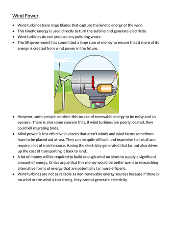 AQA GCSE Combined Science: Renewable Energy Activity | Teaching Resources