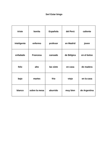 Spanish - Ser and estar | Teaching Resources