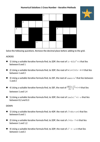 Iterative Methods A Level Maths Cross Number | Teaching Resources