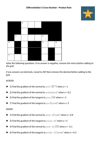 Product Rule A Level Maths Cross Number | Teaching Resources