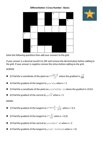 Differentiation A Level Maths Cross Number Group | Teaching Resources