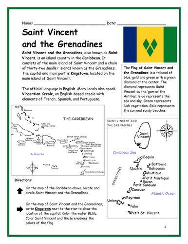 Saint Vincent and the Grenadines Introductory Geography Printable ...
