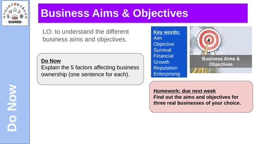 Business Aims Objectives | Teaching Resources