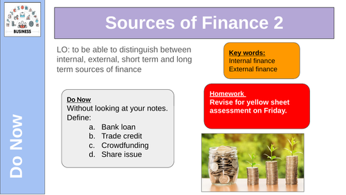 Business CTech Sources of Finance 2 | Teaching Resources