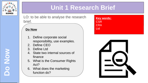 Unit 1 Research Brief Business CTech | Teaching Resources