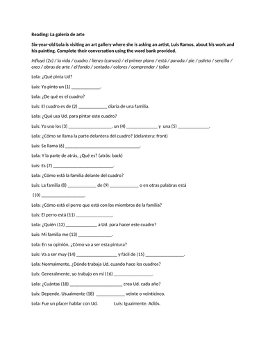 Reading: La galería de arte | Teaching Resources