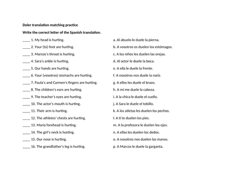 Doler translation matching practice | Teaching Resources