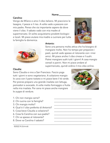 Italian Food Reading: Lettura en italiano (il cibo) | Teaching Resources