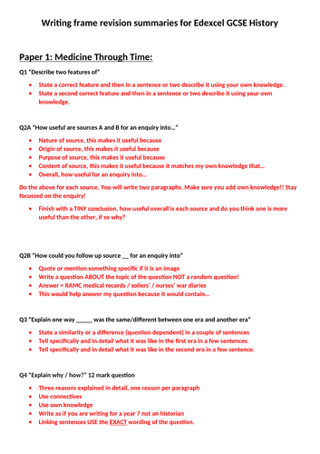 GCSE writing frames Edexcel ALL PAPERS | Teaching Resources